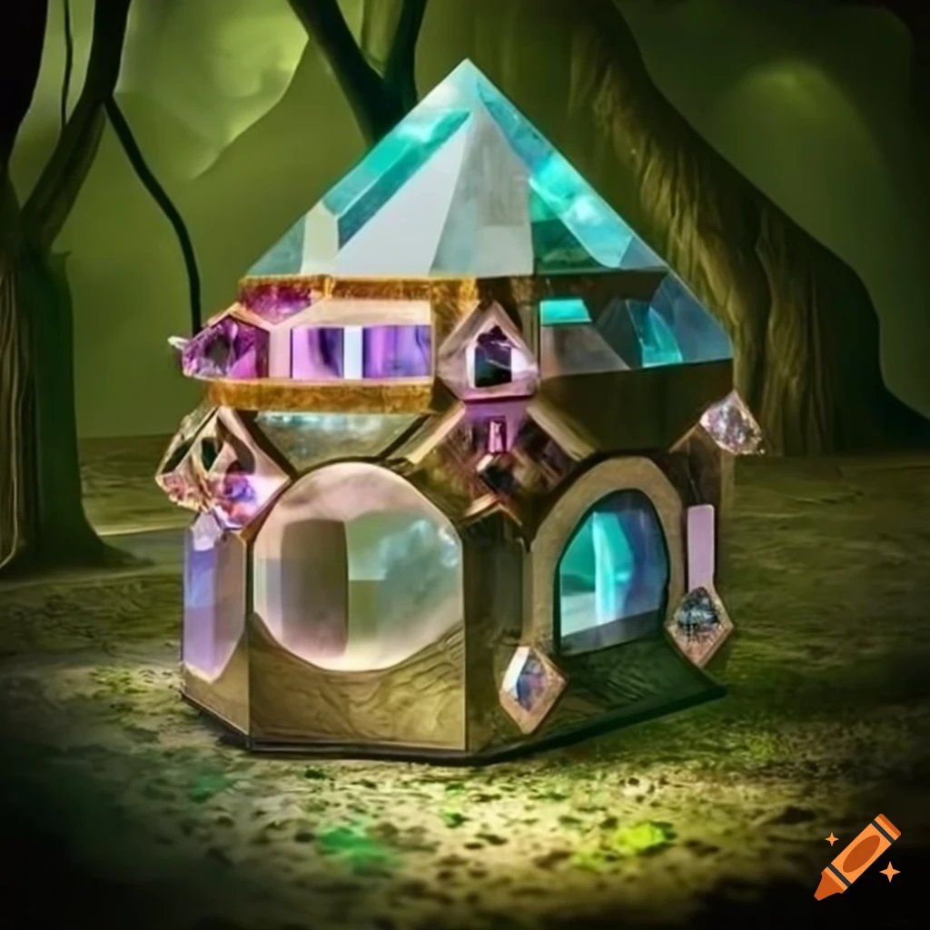 A creature in the shape of a crystal house full of jewels among the ...