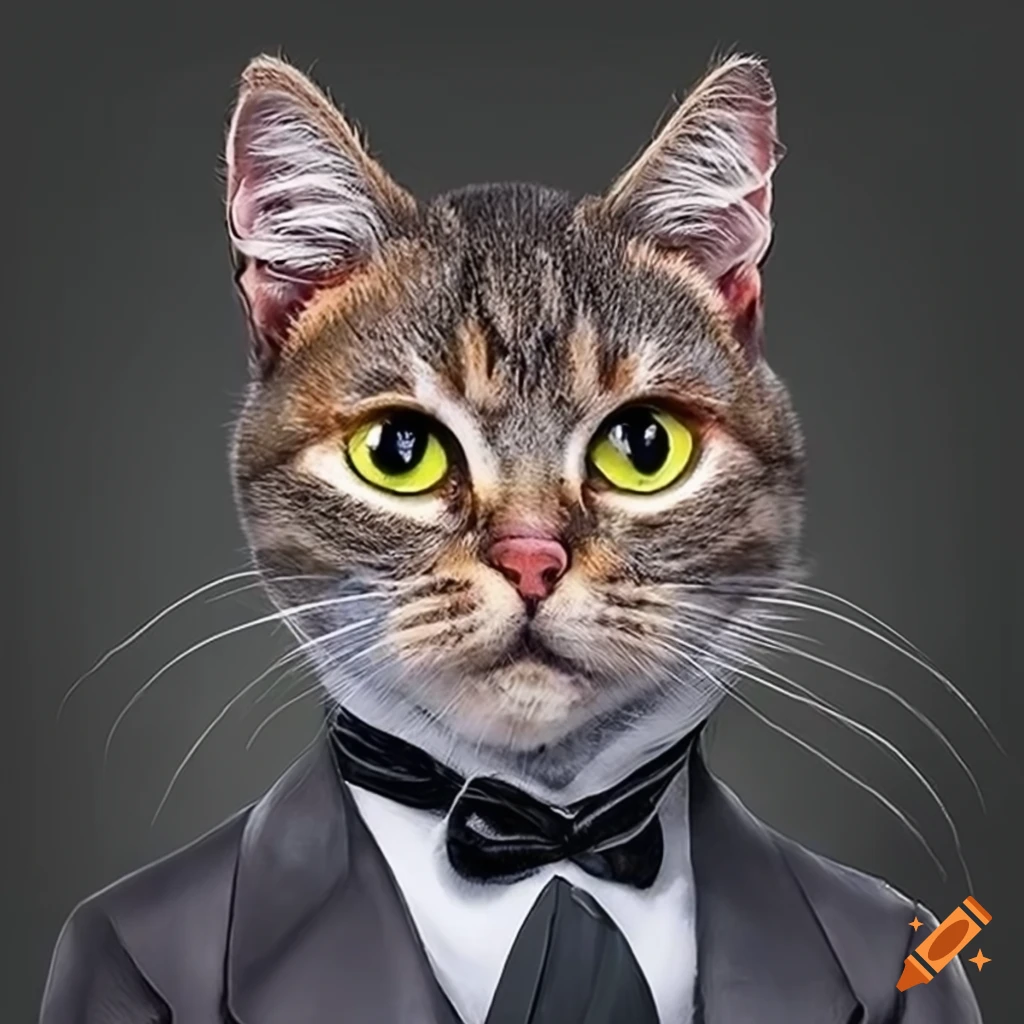 Gato realista de frente con traje