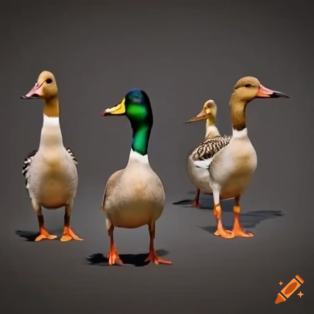 Five ducks walking side by side on Craiyon