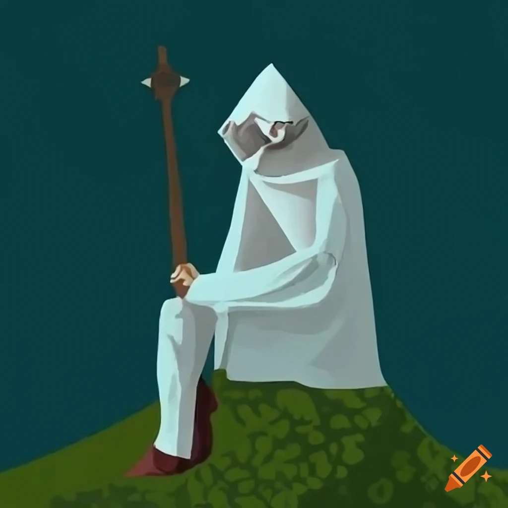 Clergyman from a world of fantasy. dressed in a white tunic. his face ...