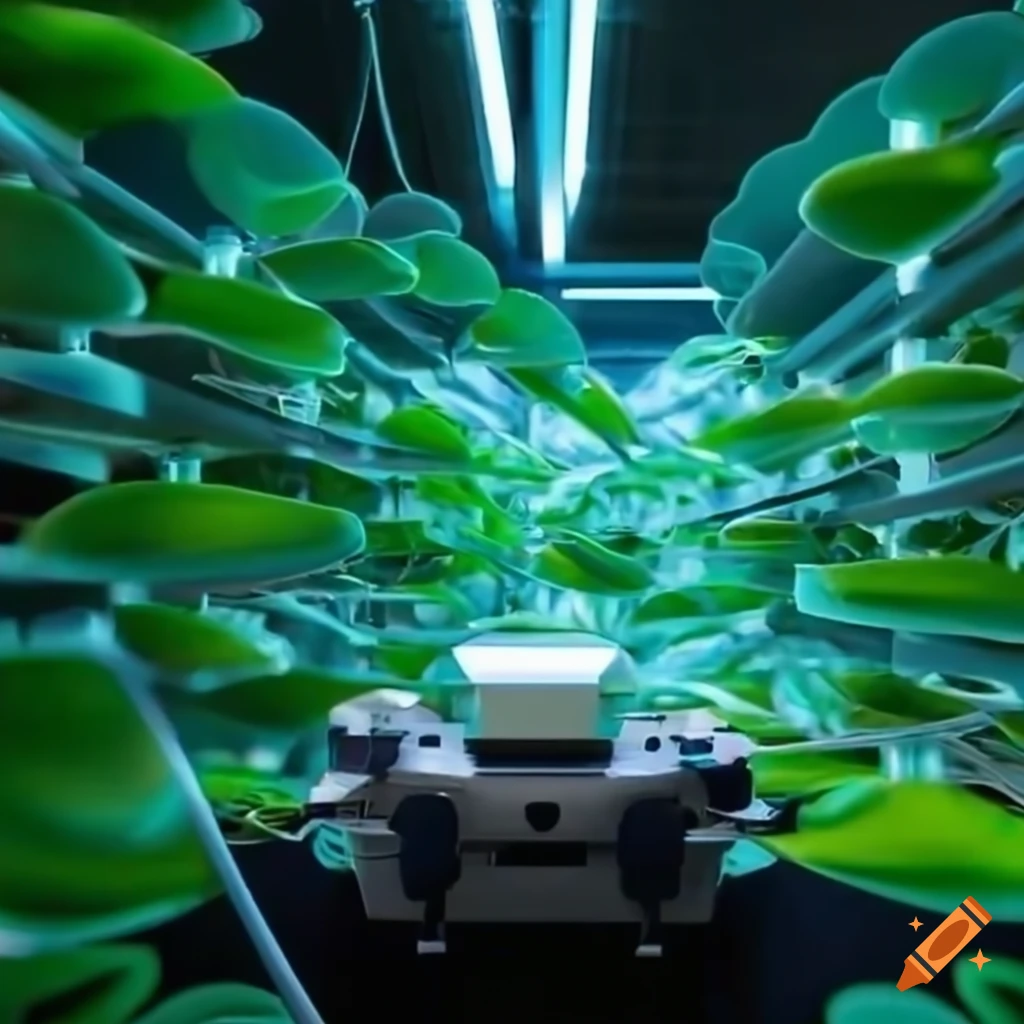 A huge technological indoor plant farm with robots, drones and a lot of ...
