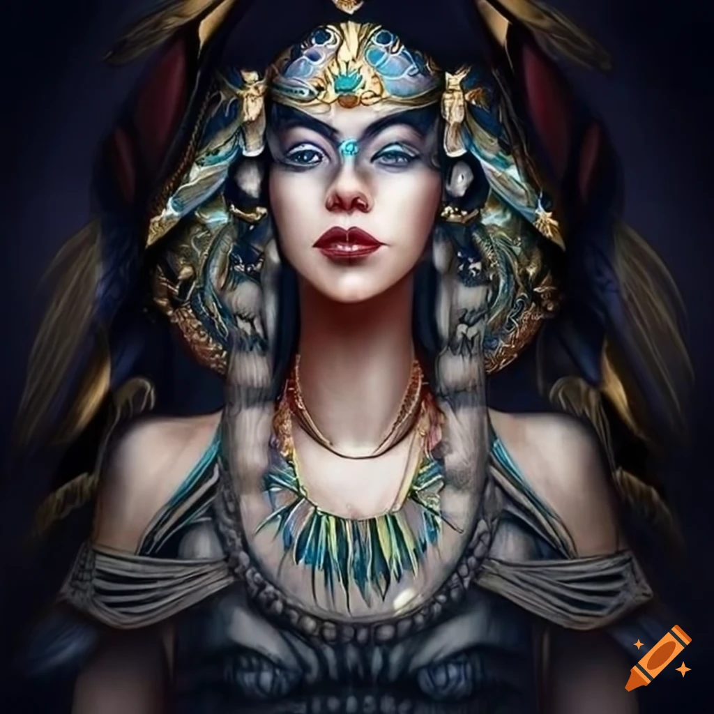 Abstract art of a mythical queen with egyptian-japanese fusion clothing ...