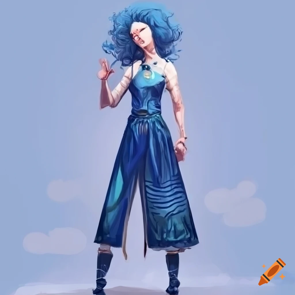 Blue and white detailed outfit androgynous character design