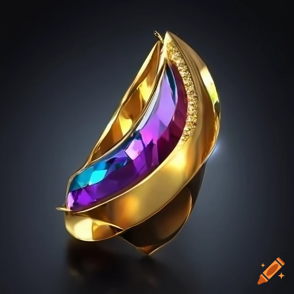 18K white and yellow gold futuristic, fantasy, freeform, and high tech ...