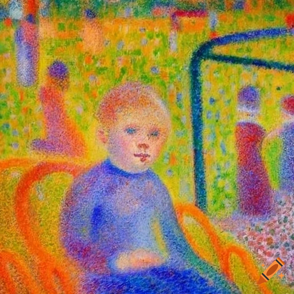 Portrait of Children playing in a playground in the style of Georges ...