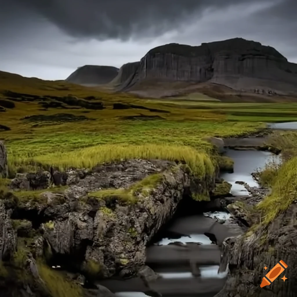 Natural reclaimation of karahnjukar dam decay, with wetlands on Craiyon