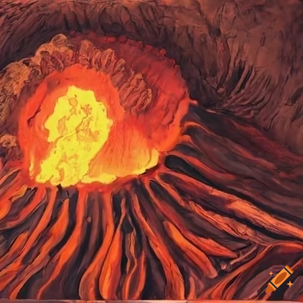 ZOOMED OUT BIRD'S EYE VIEW OF VOLCANO on Craiyon