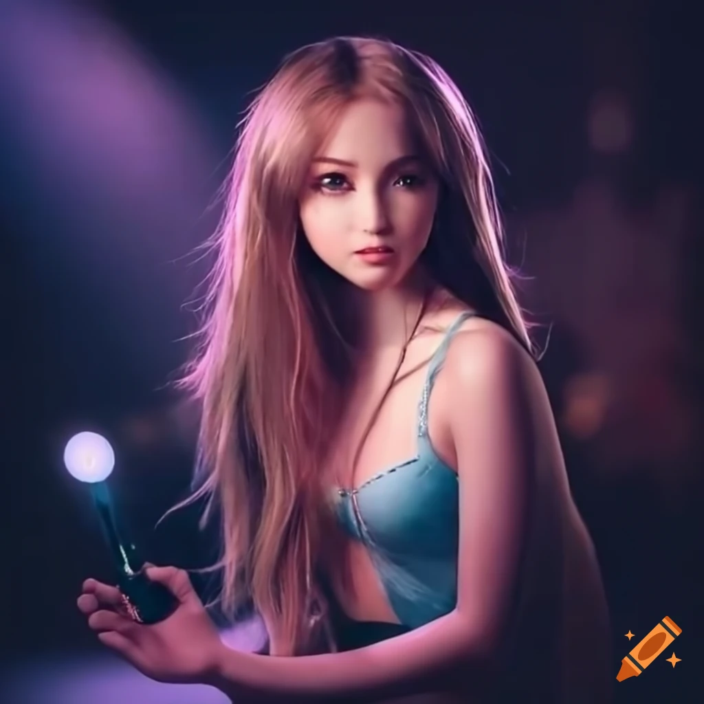 Cute female singer, stage, lighting, long hair