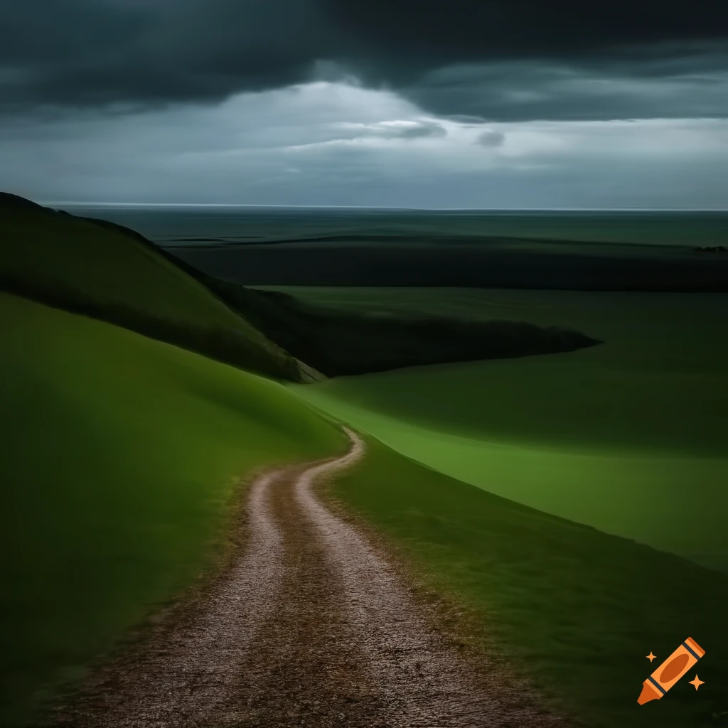 Muted dark natural summer colours landscape of distant fields slightly ...