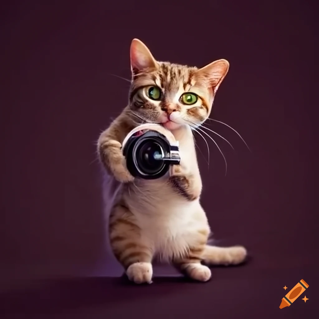A cute cat holding a dslr camera on Craiyon