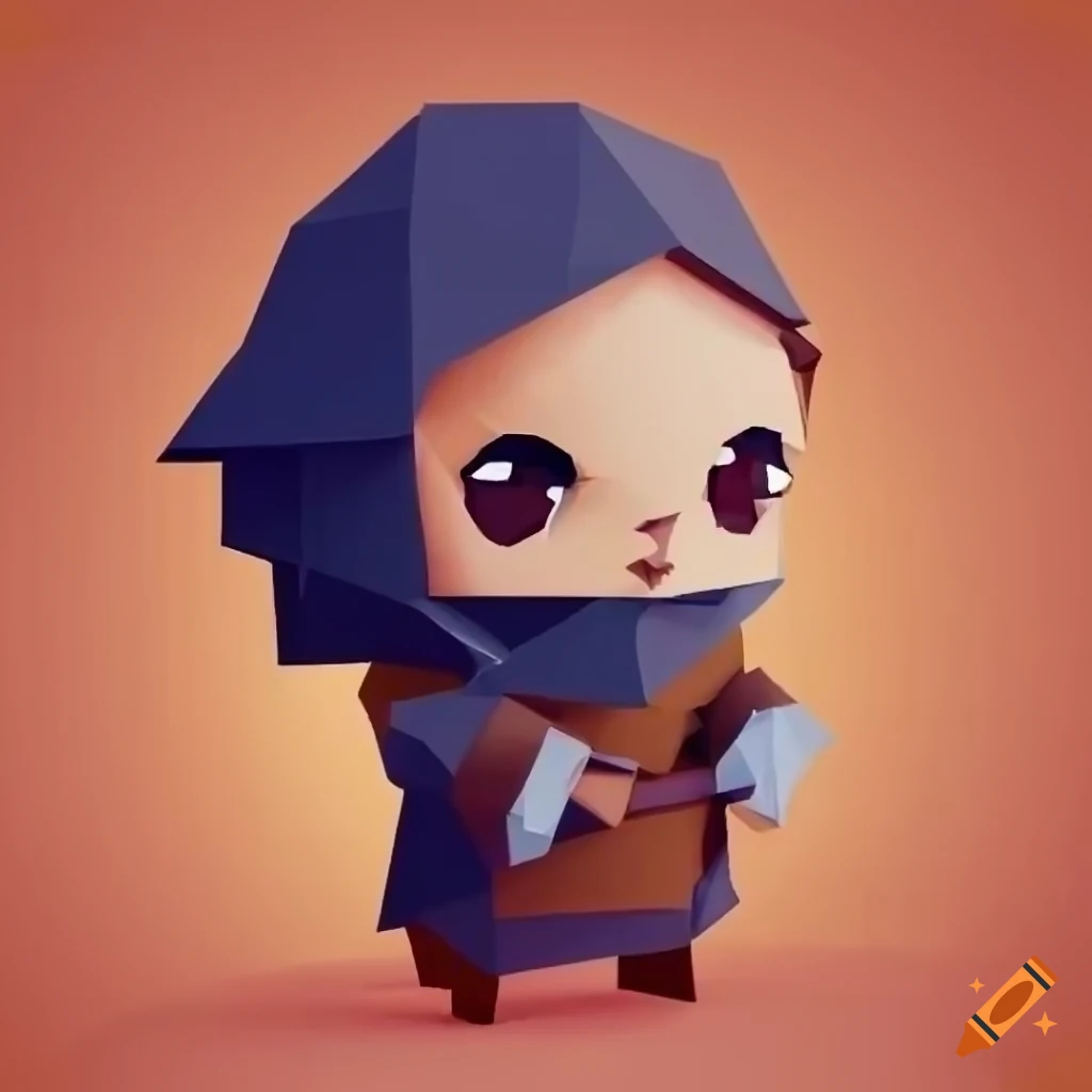 Cute medieval character in stylized low poly art for a video game on ...