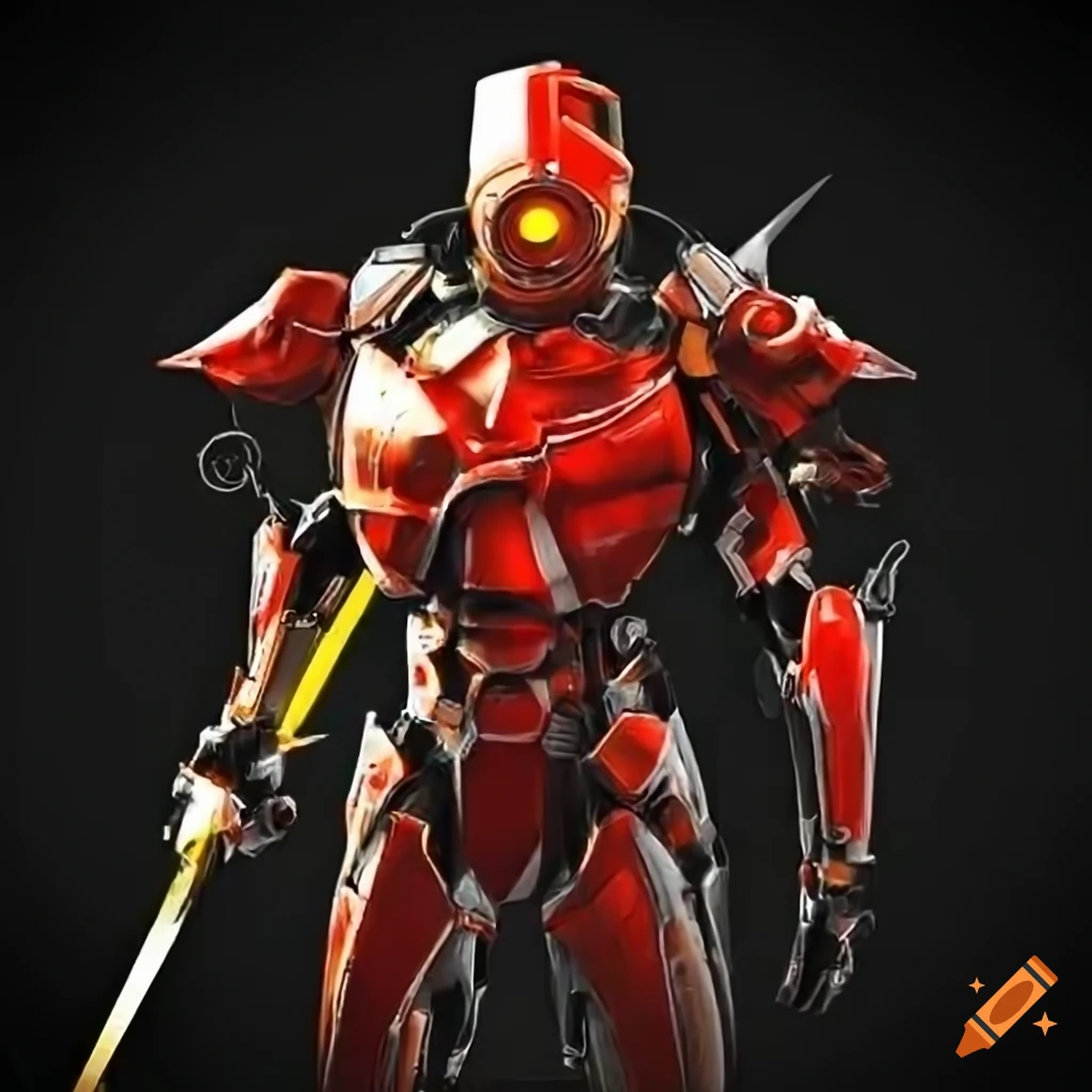 Red and yellow futuristic robotic knight on Craiyon