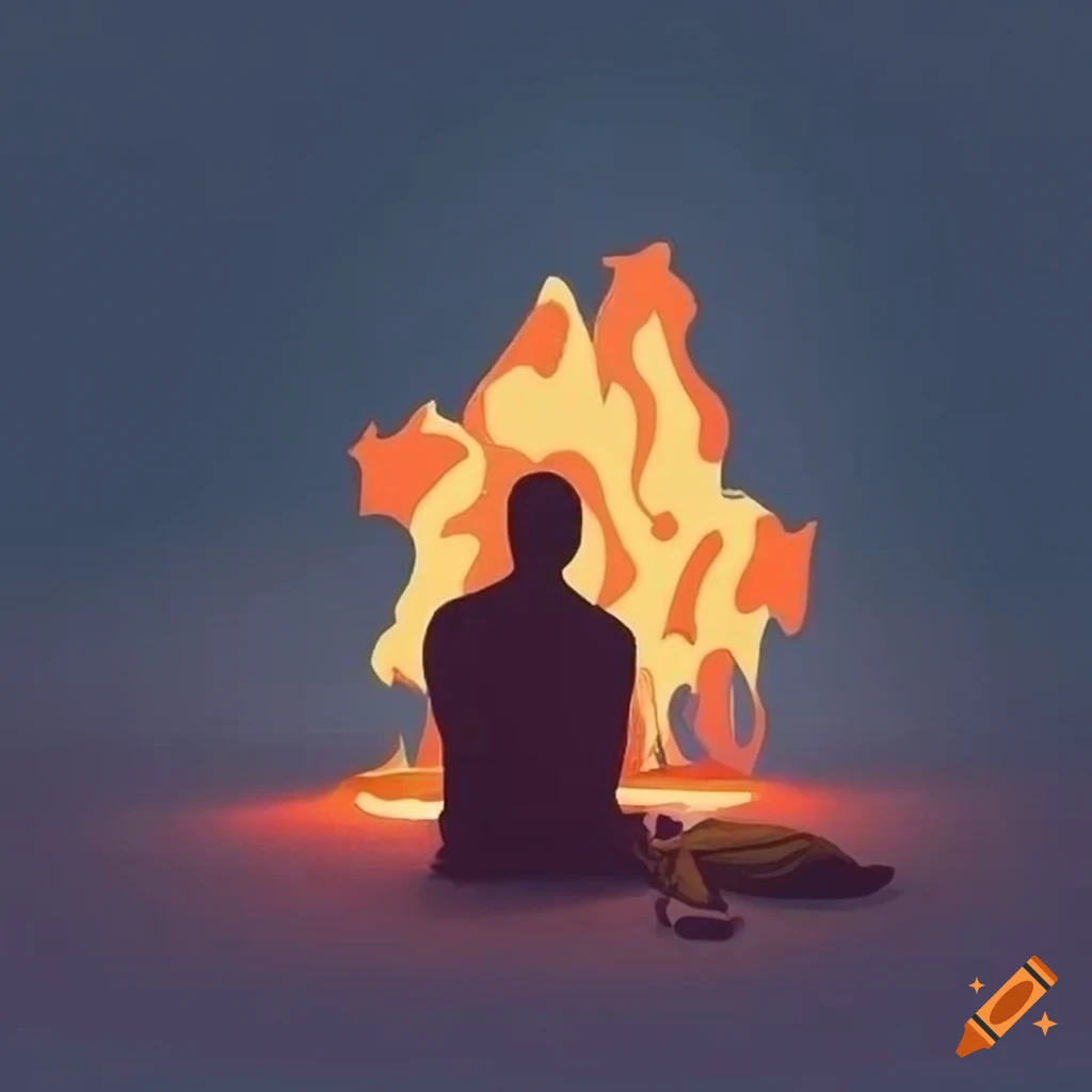 Group of diverse_men_sitting_around_a_fire at_night__overlooking ...