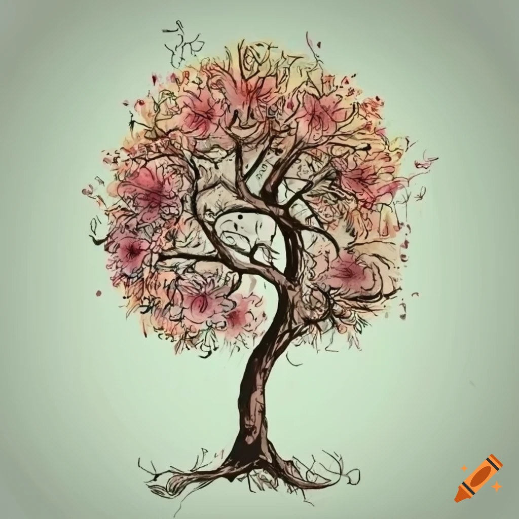 Floral sketched tree