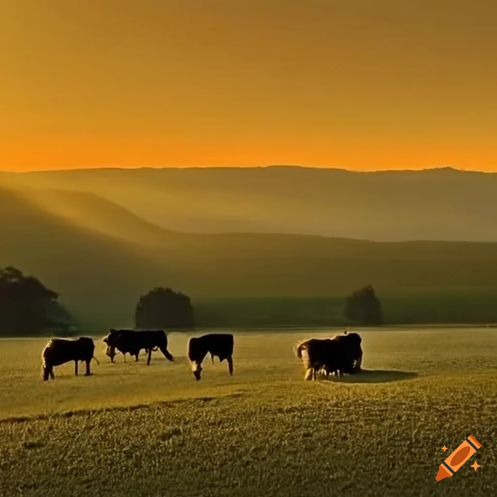 A lush regenerative farm bathed in golden sunlight, showcasing the ...