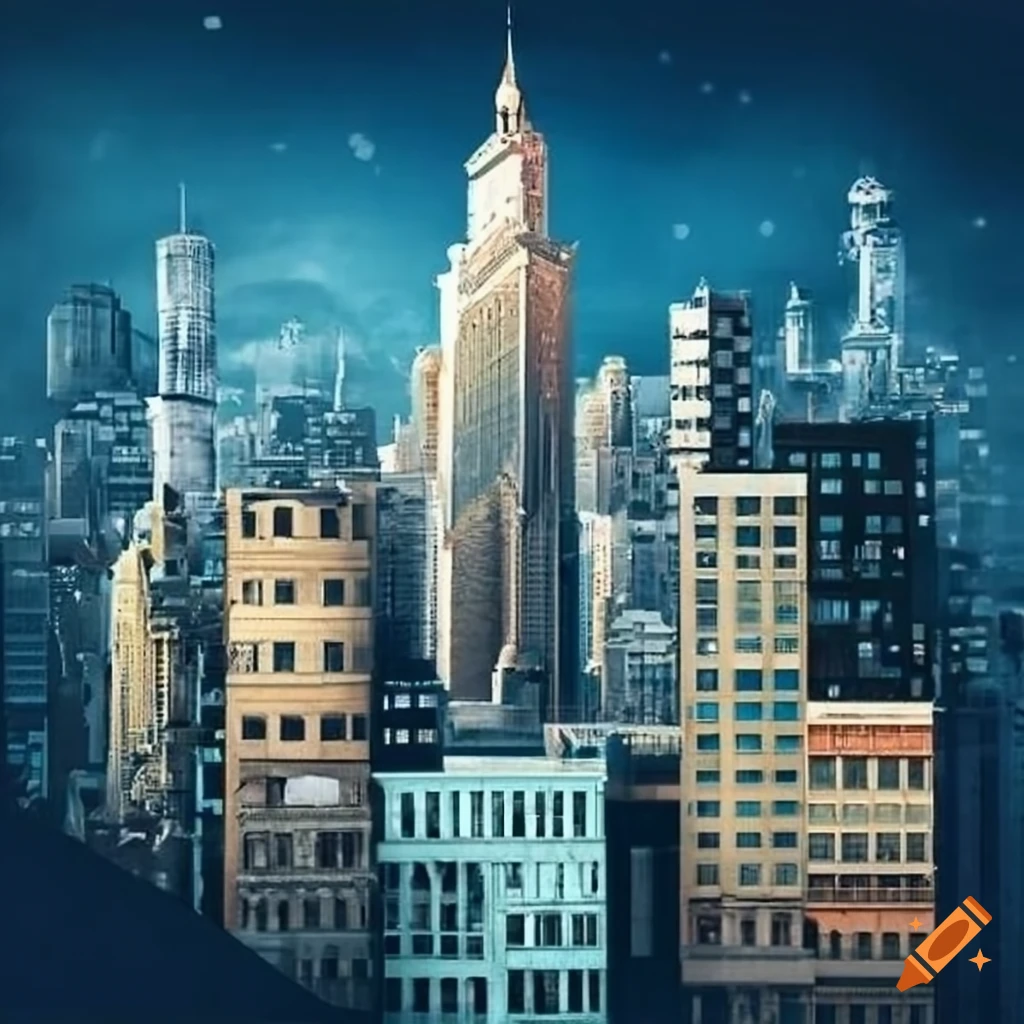 Full of collage of urban cityscape images and incorporate recognizable ...