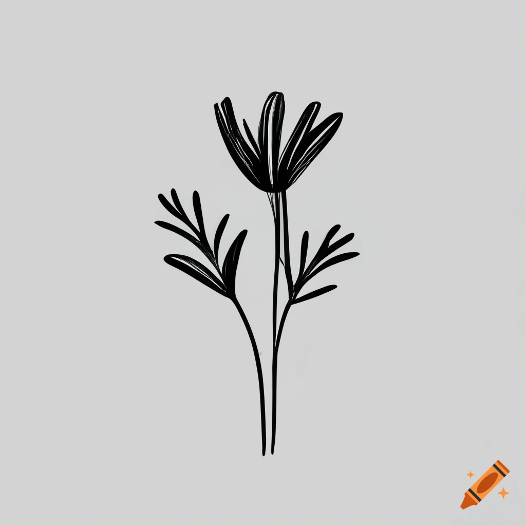 Abstract hand drawn creative wildflower design, side profile, simple ...