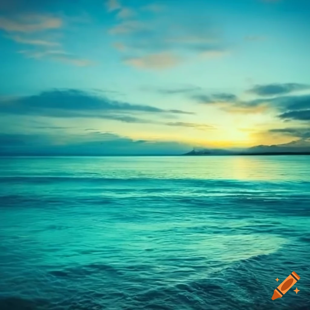 Beautiful scenery of a beach greenish blue colour and blue sky on Craiyon