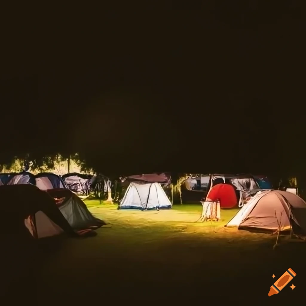 Caravan camp site from top view with tent in center