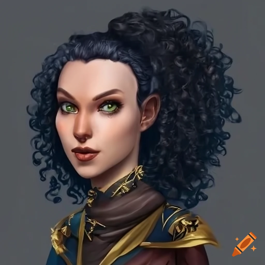 Female wizard naive dark curly hair