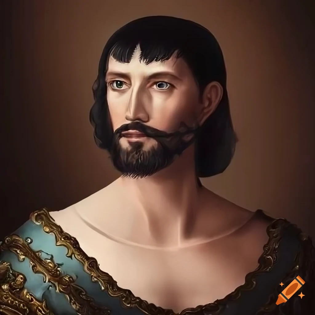 Handsome italian renaissance prince with short dark hair and a beard