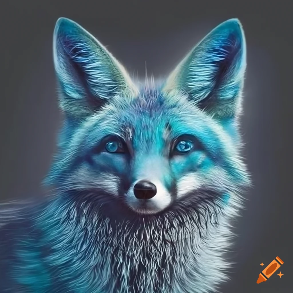 Artistic portrait of a blue fox with galaxy eyes