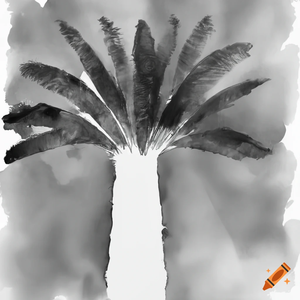 Minimalist image of a palm tree on a pillar in black