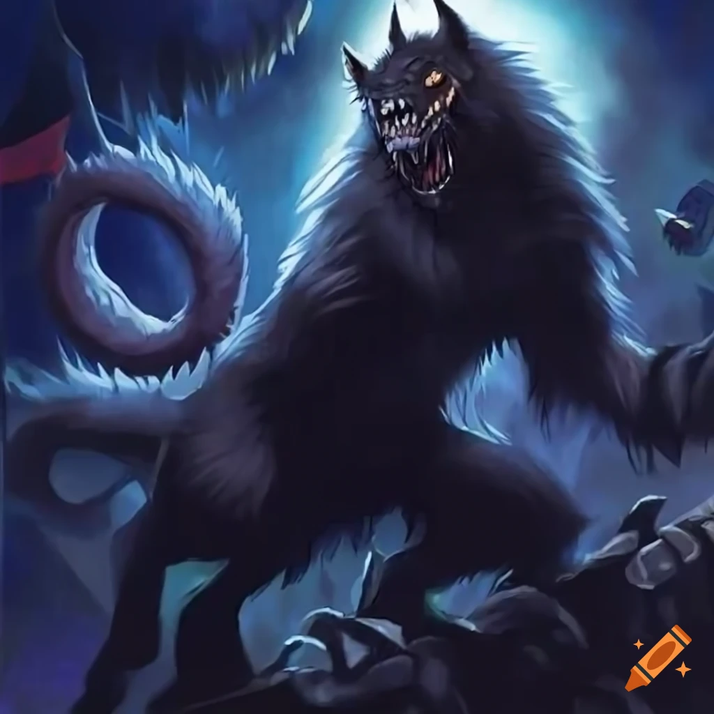Duel monsters card artwork, Beastkin, werewolf on Craiyon