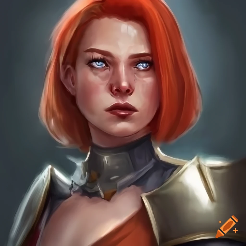 Serious dnd female paladin, red hair, bob haircut, high-detailed, 4k ...