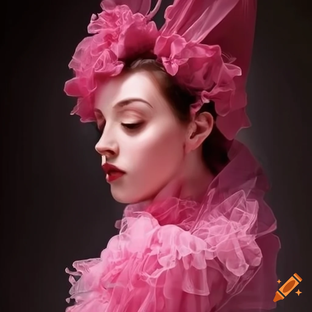 Woman in frilly pink dress on Craiyon