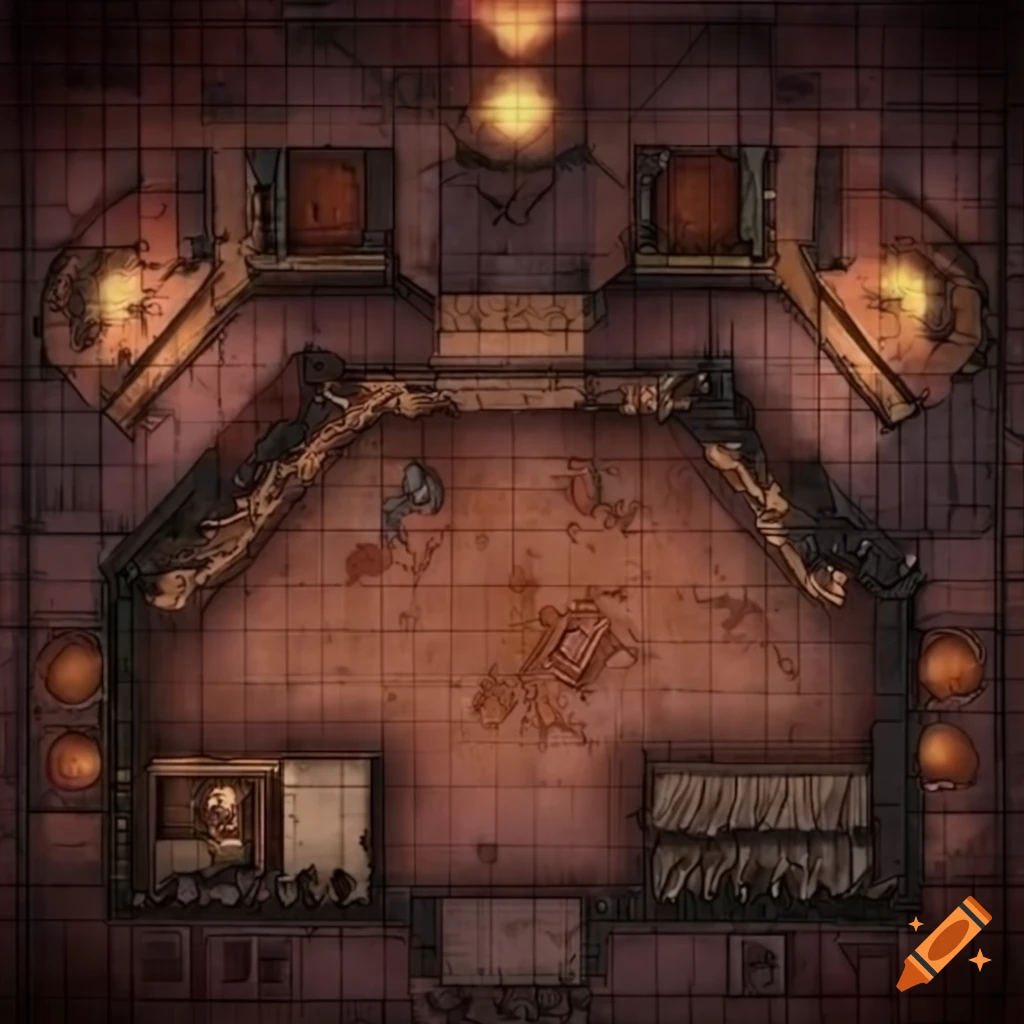 A dnD game battlemap set in a dance hall with a grand piano on Craiyon