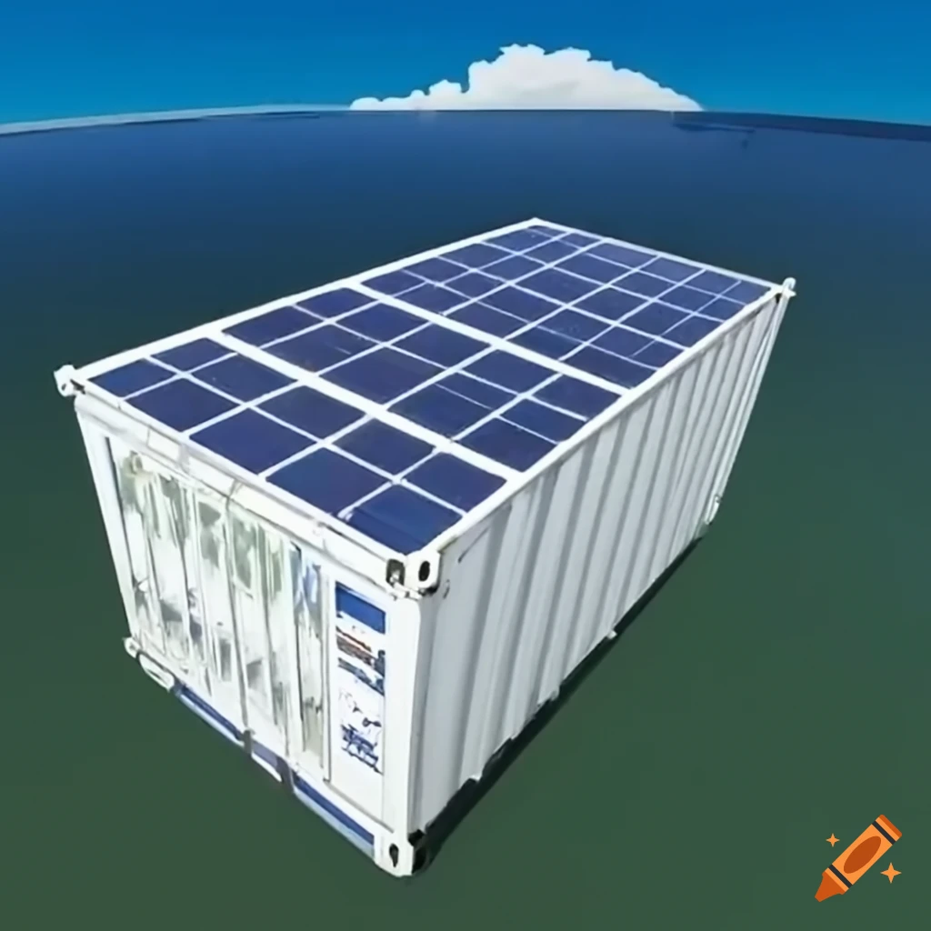 Big white shipping container with solar panels on top, but make sure i ...