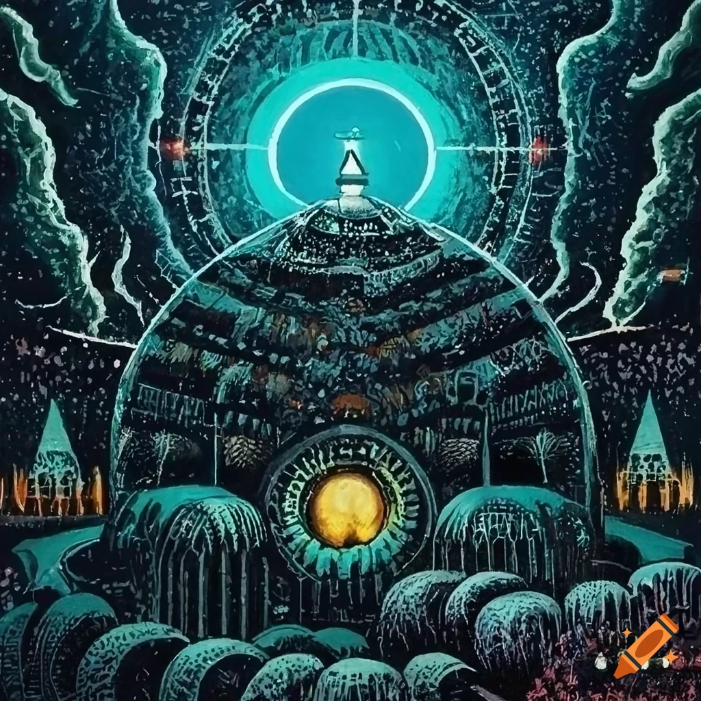 Retro horror vintage sci-fi : : 2d matte gouache illustration : : dark rift of the multiverse ...