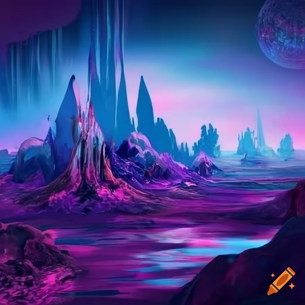 Blue and pink fantasy alien landscape
