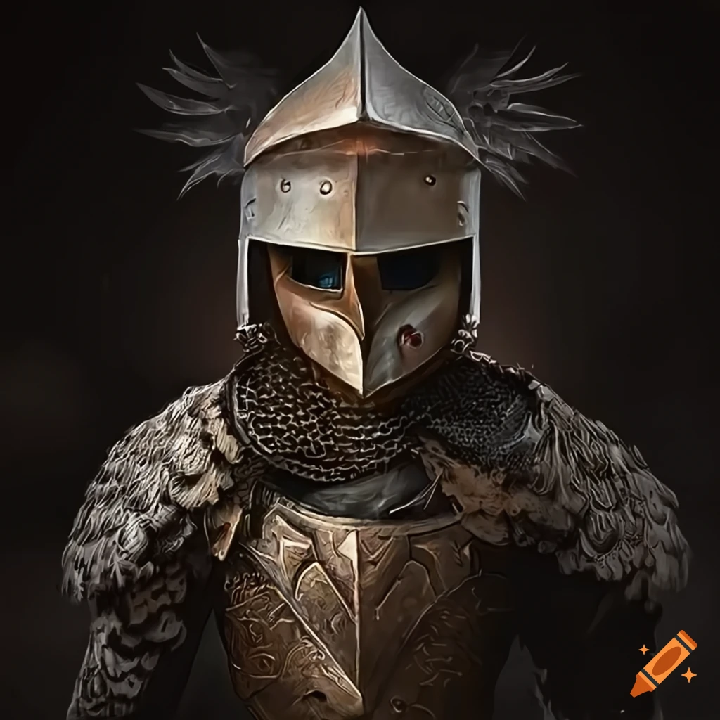 Fantasy knight wearing owl helmet on Craiyon
