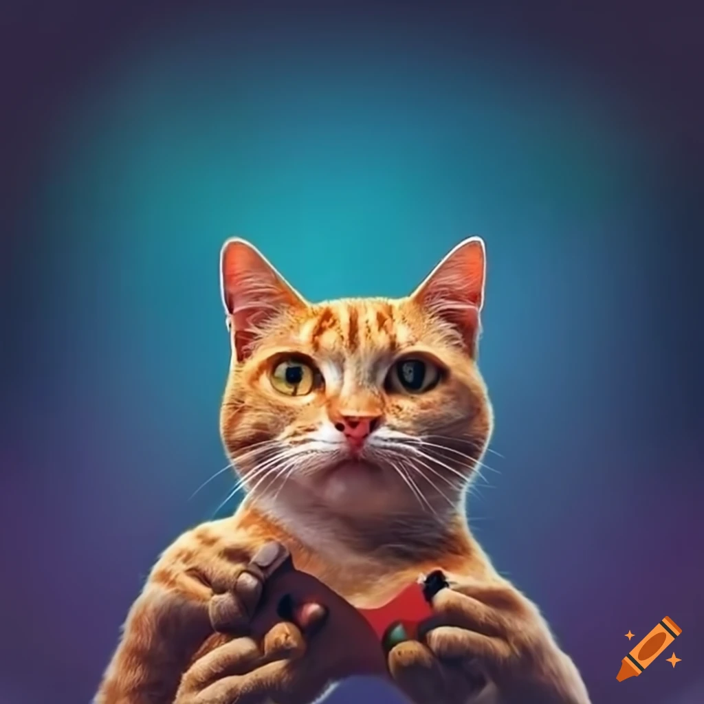 A orange cat playing video games on Craiyon