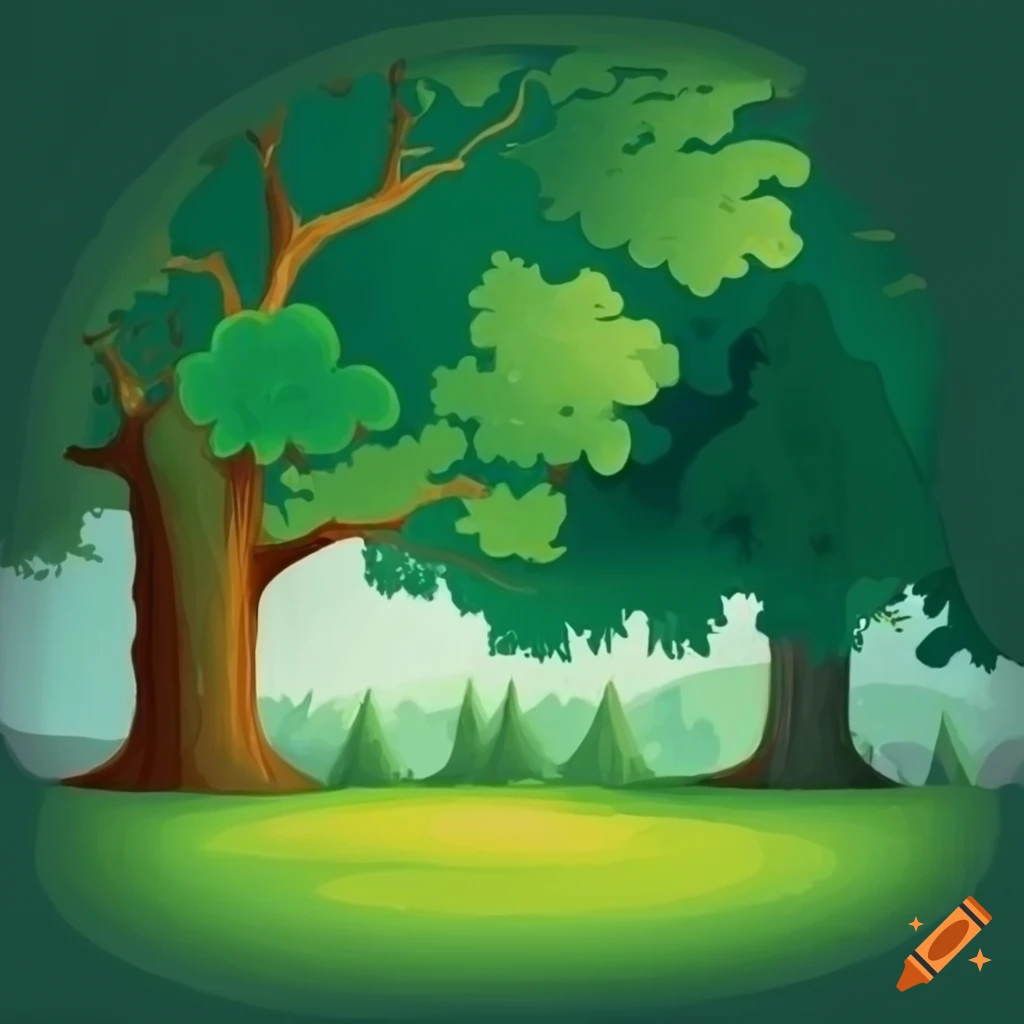 Illustration of a park with oak trees