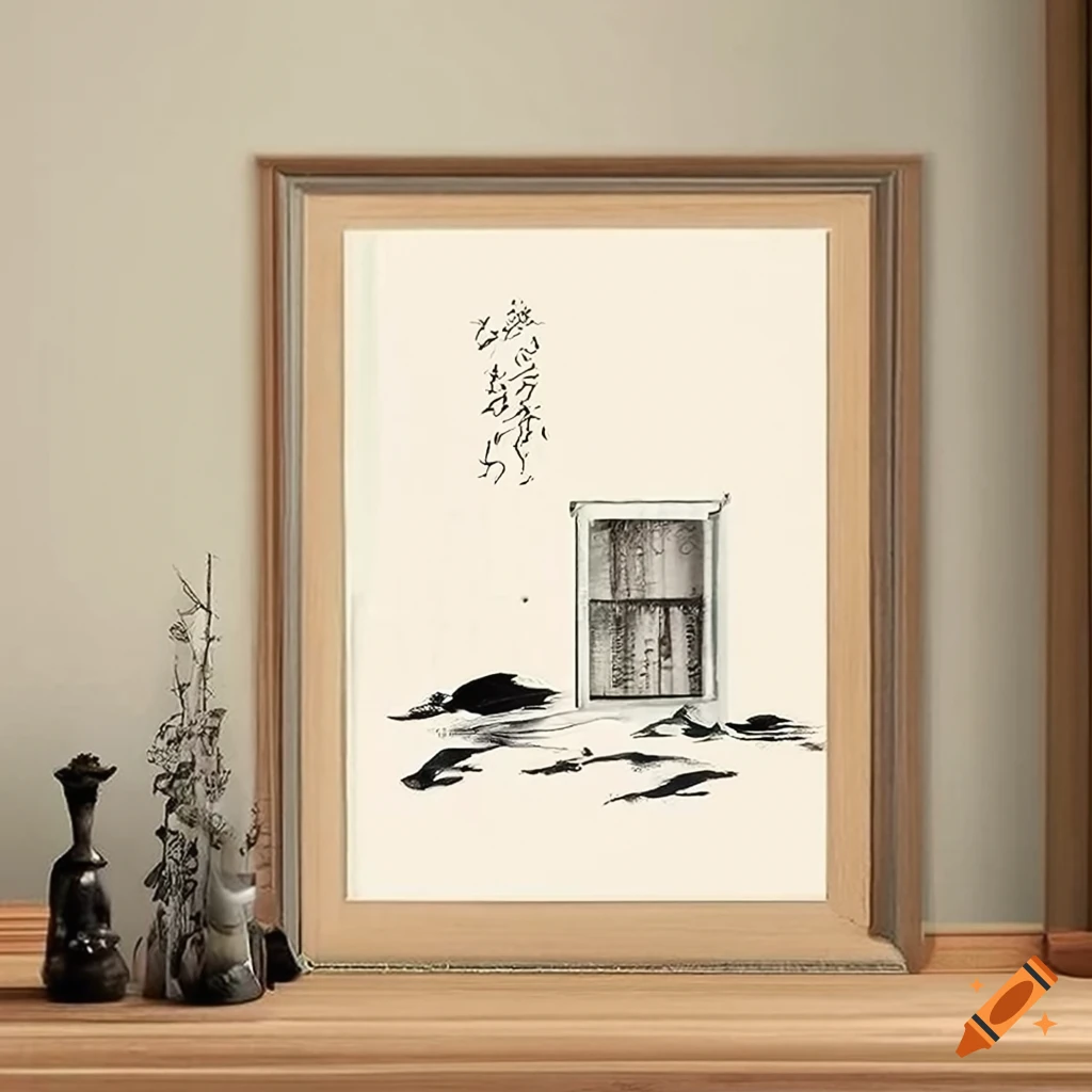 Traditional korean ink painting style the style is a room with a small ...