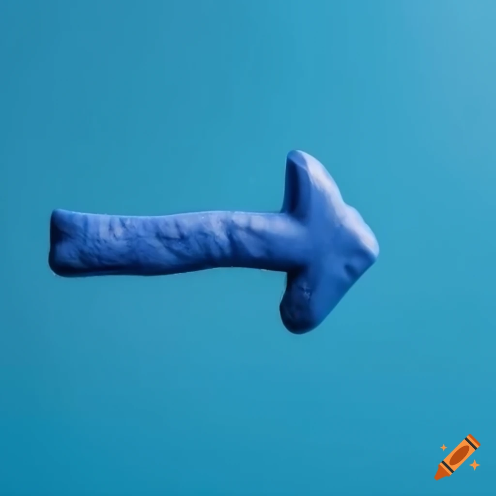 Chunky short blue arrow made of plasticine on white background