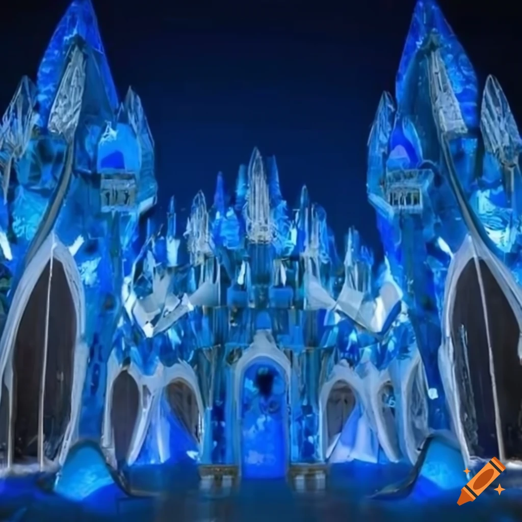 A futuristic castle made out of spiky crystals with light blue and ...