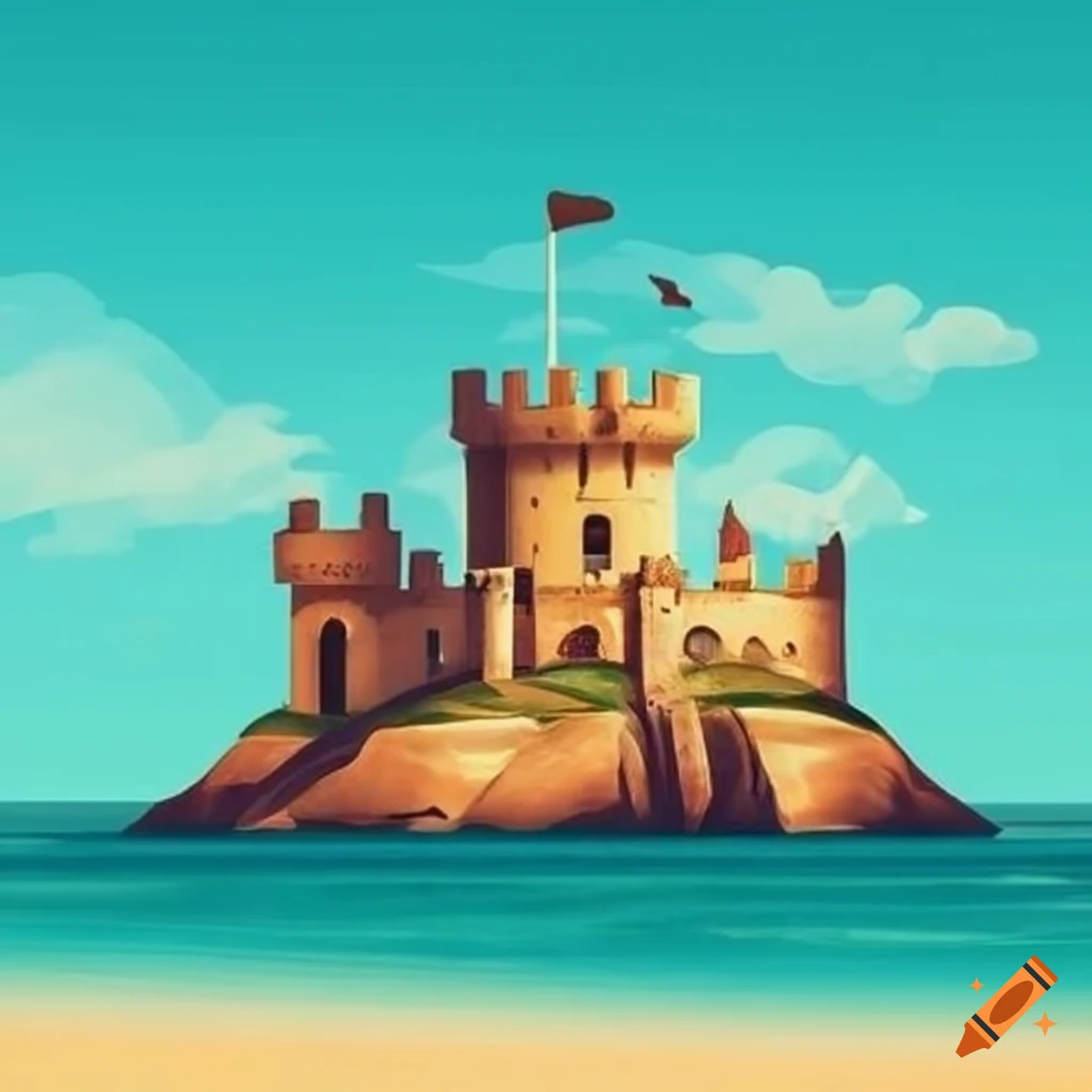 Vintage castle on beach on Craiyon