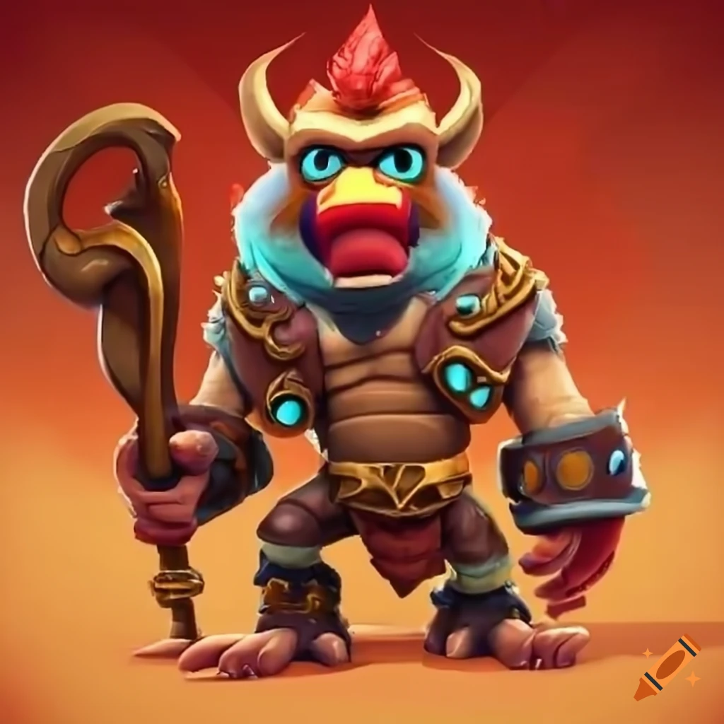 Red apelike mandrill gaucho skylander, in the style of skylanders ...