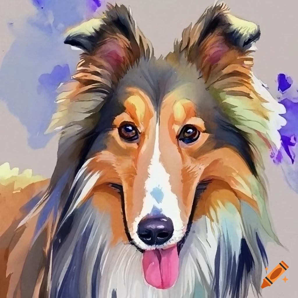 Watercolor of a sheltie dog on Craiyon