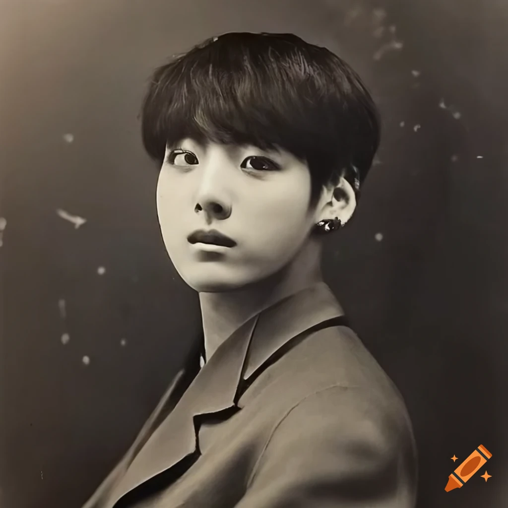 Antique photo of jungkook from bts, 1850s calotype, black and white on ...
