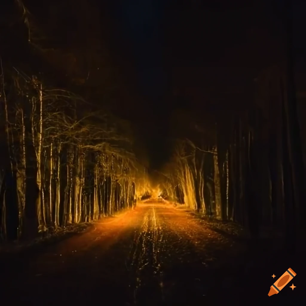 1000 evanescent lights along a midnight country road on Craiyon