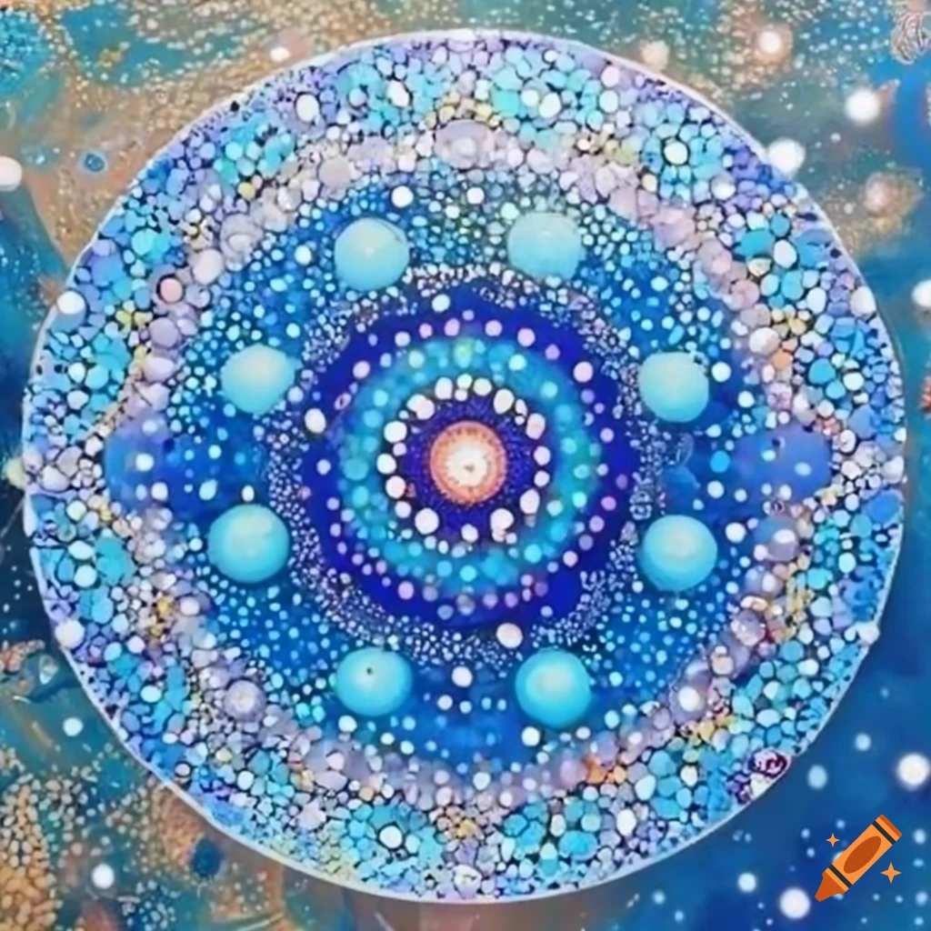 Peinture originale de Mandala de point sur la toile ronde. Ocean ...