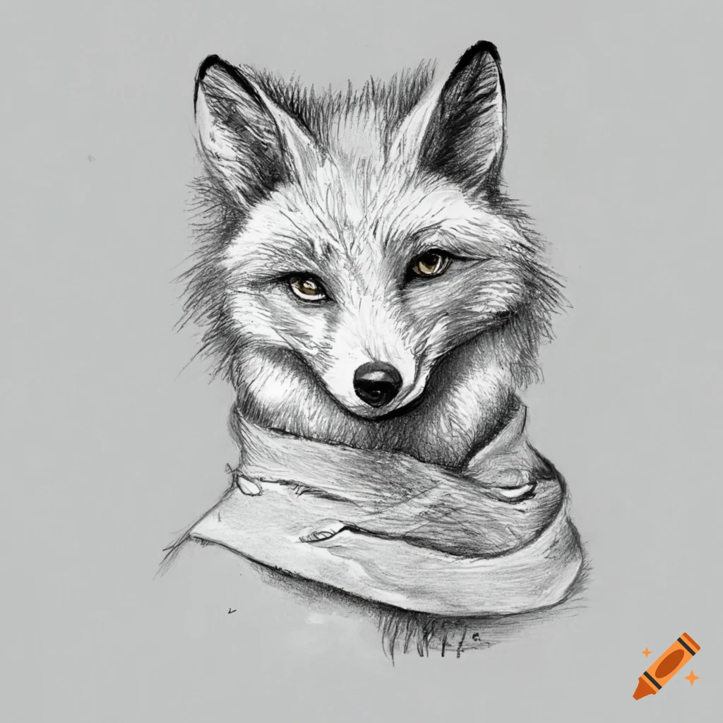 A anthropomorphic white fox wearing clothes with sketch lines ...