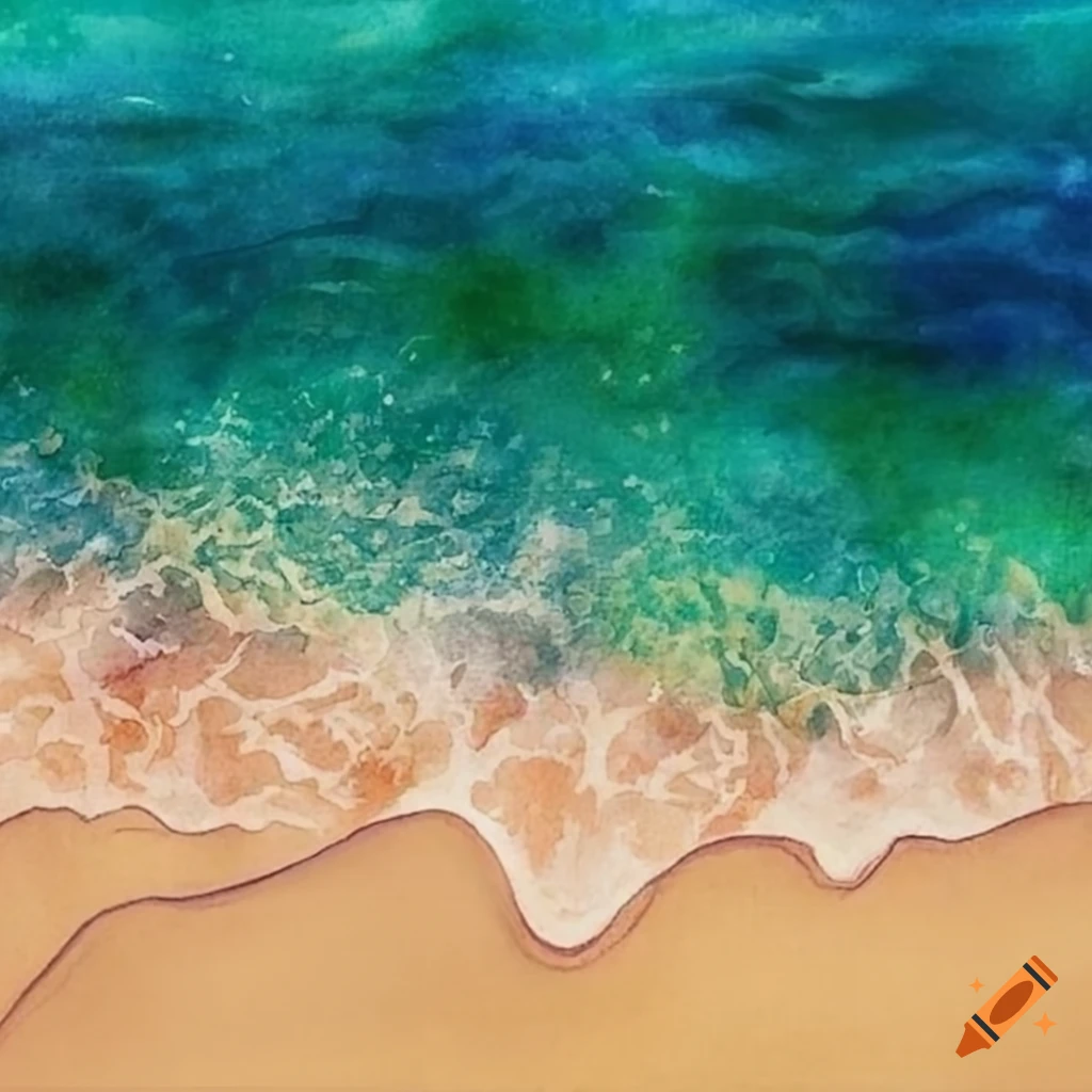 Sand ripples on the beach in watercolor on Craiyon