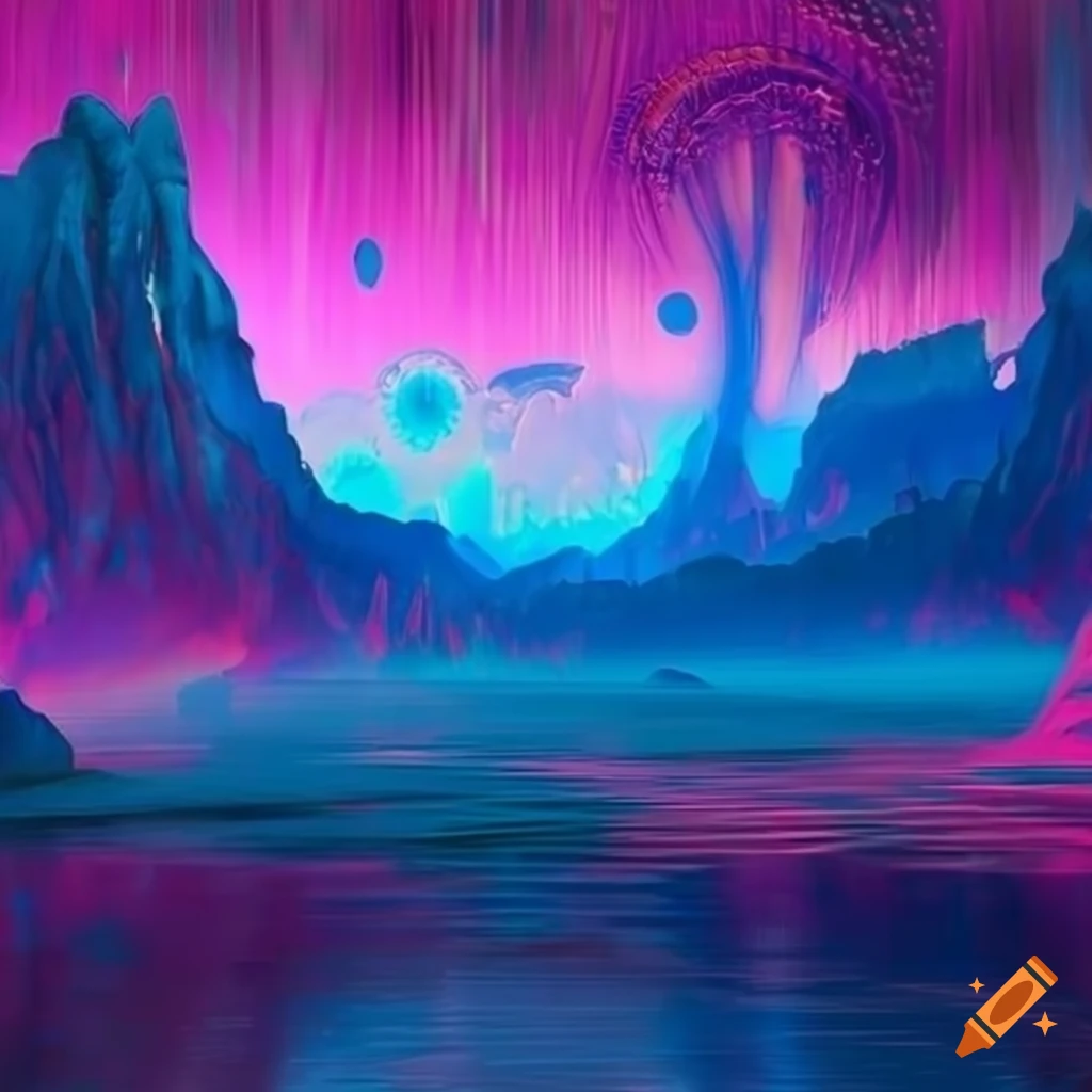 Blue and pink fantasy alien landscape
