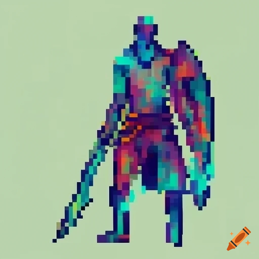 Pixel art warrior with a sword on Craiyon